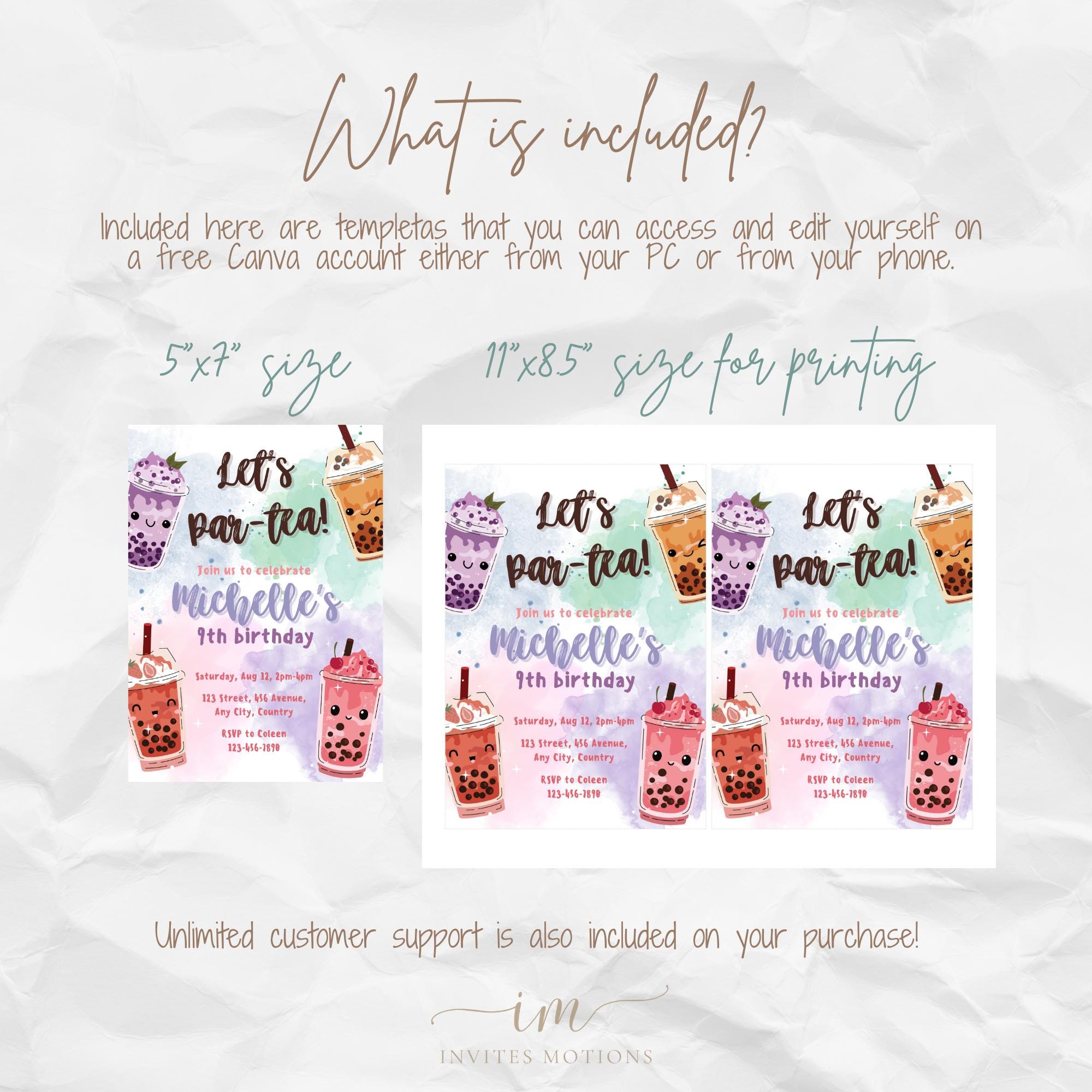 Boba Tea Birthday Party Invitation, Bubble Tea Party, Editable Boba ...