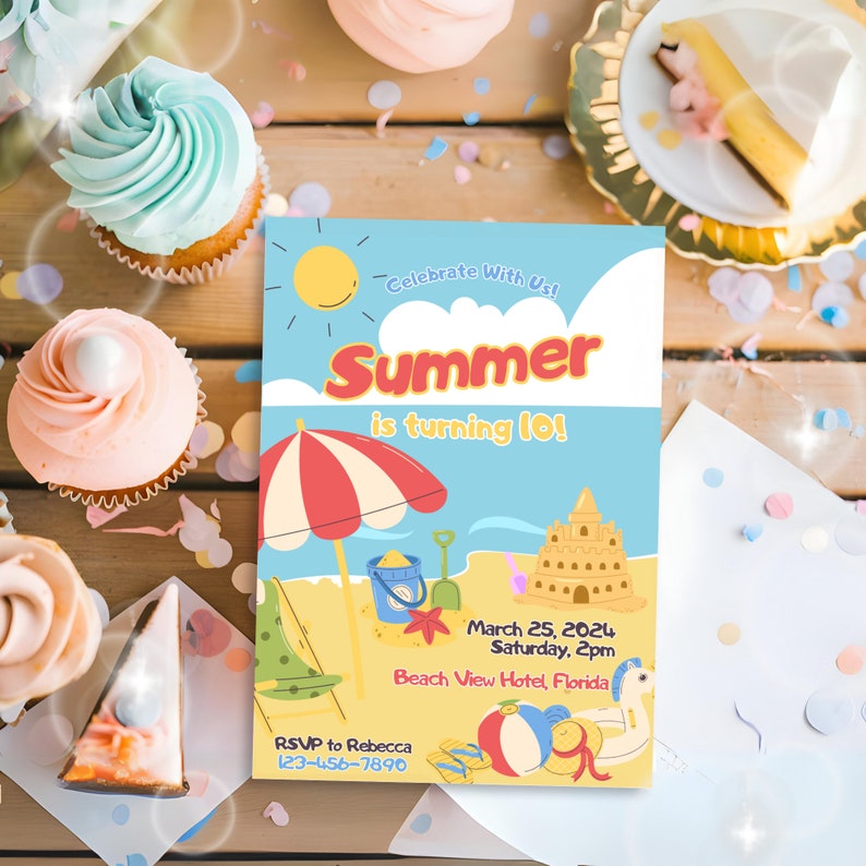 Beach Party Birthday Invitation Swimming Invite Printable Template ...