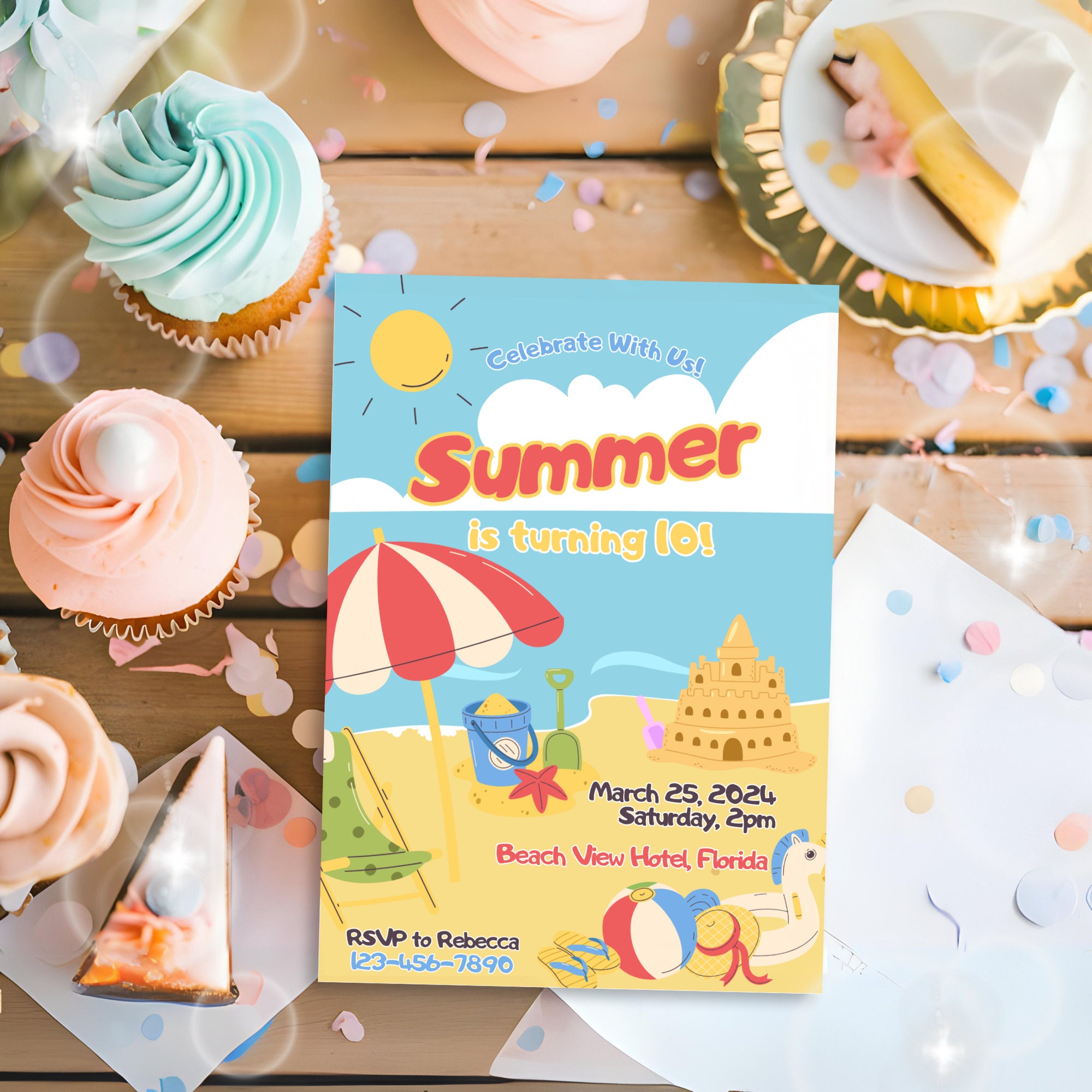 Beach Party Birthday Invitation Swimming Invite Printable Template ...