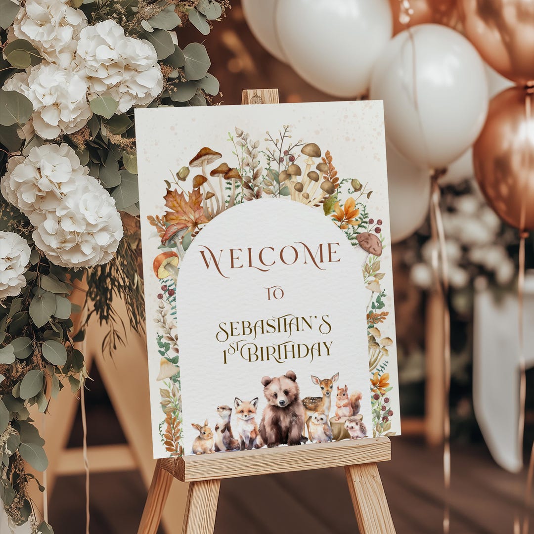 Woodland Party Welcome Sign, Editable Woodland Animals Birthday Welcome ...