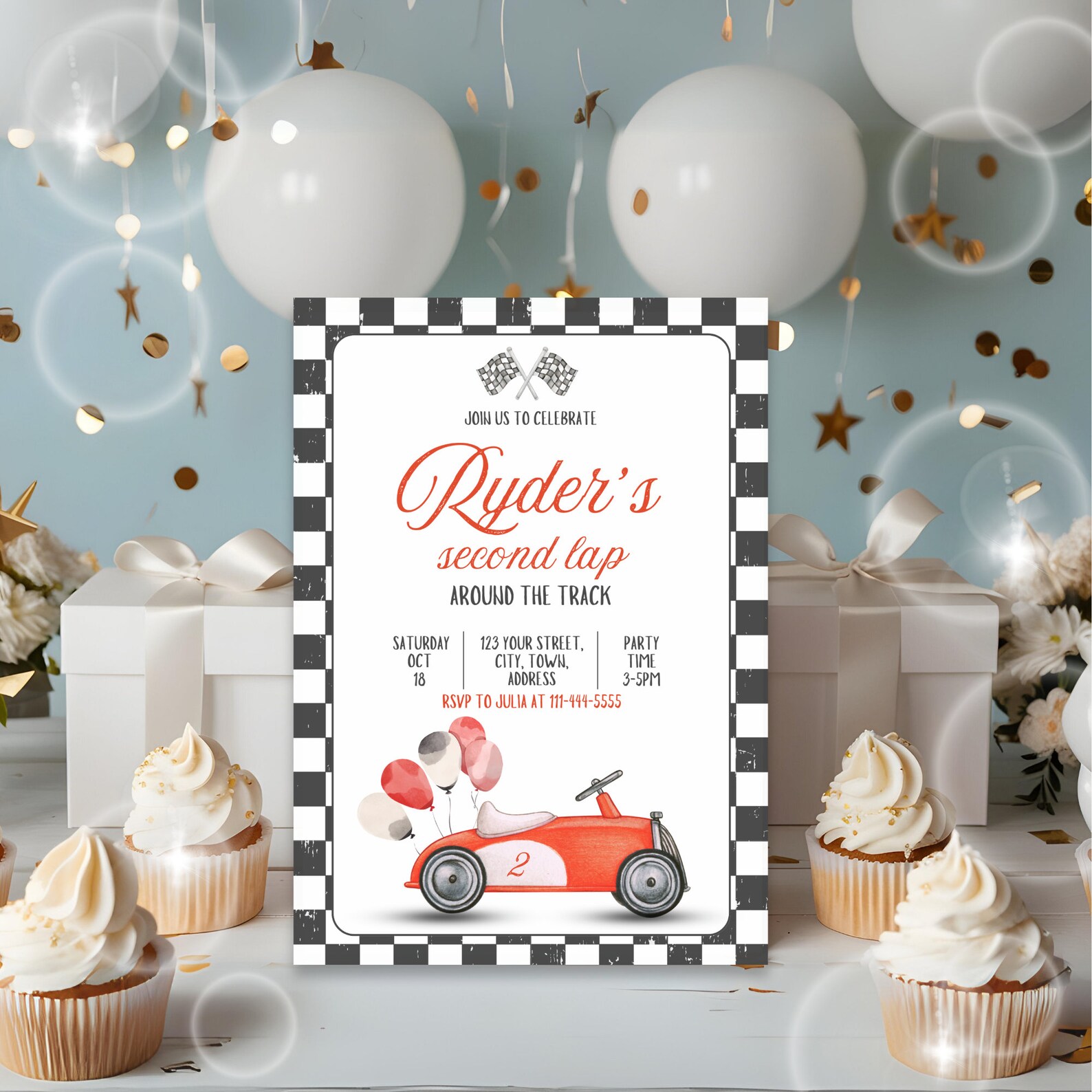 Race Car Birthday Party Invitation Around the Track Party Invite ...