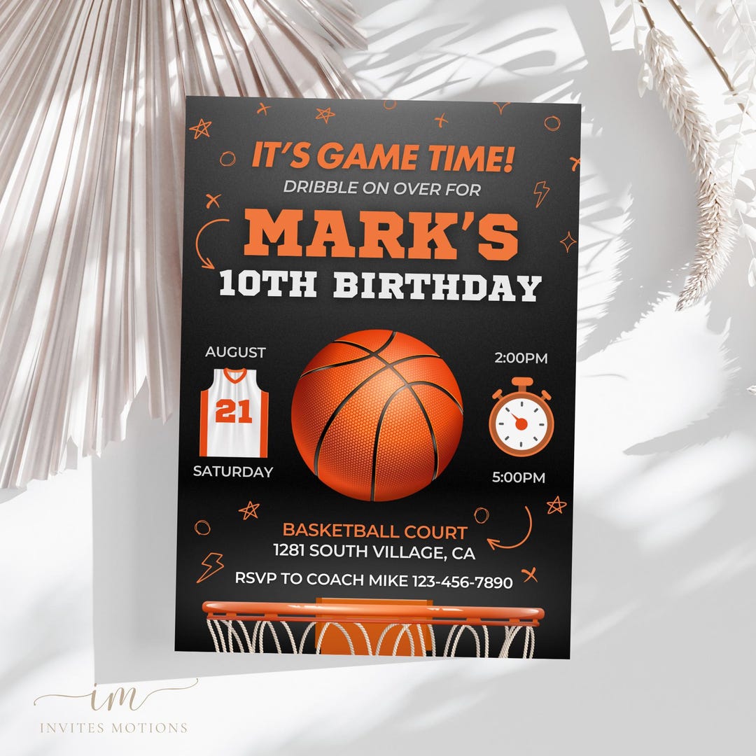 Basketball Birthday Party Invitation, Editable Basketball Party Invite ...