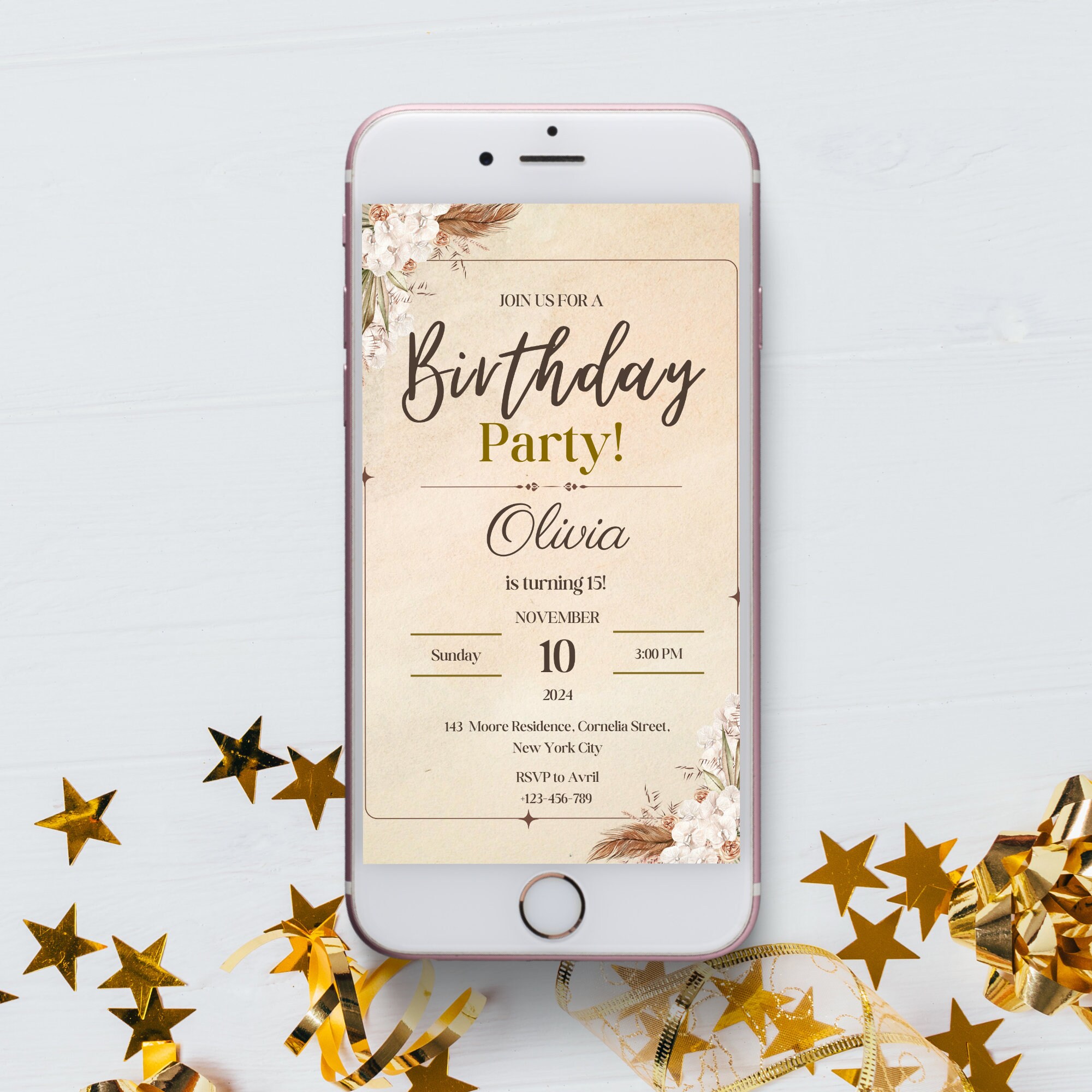 Boho Birthday Invitation for Bohemian Invite Printable Template Pampas ...