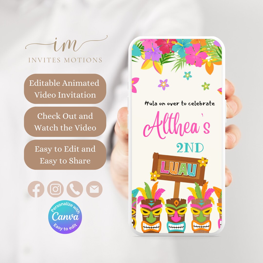 Luau Birthday Invitation Hawaiian Aloha Birthday Editable Party Evite ...