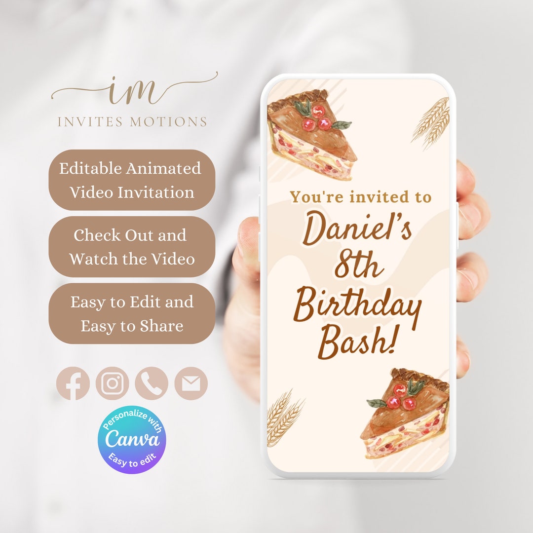 Pastry Birthday Video Invitation Editable Baker Message Evite SMS ...