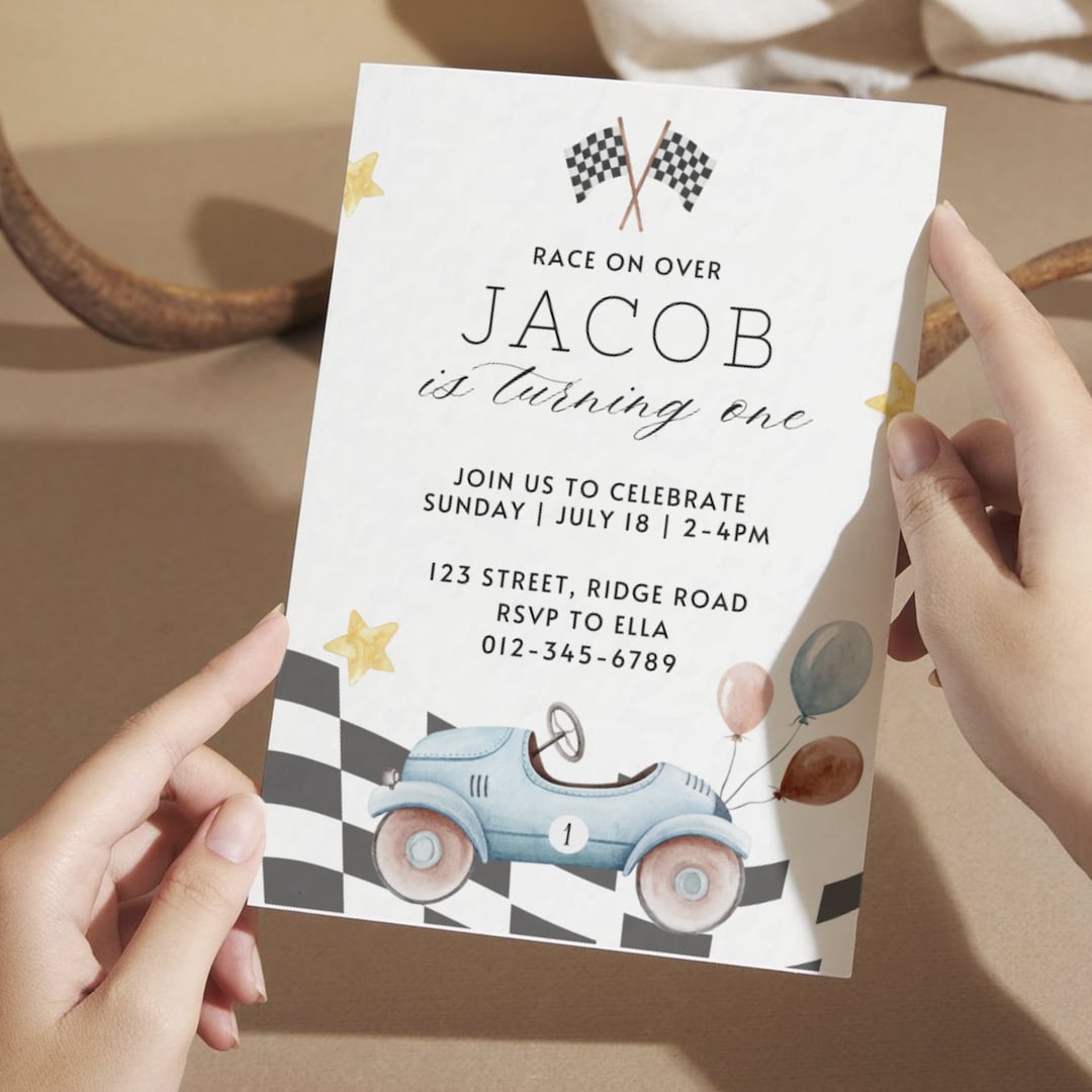 Vintage Car Birthday Invitation for Fast One Invite Printable Template ...