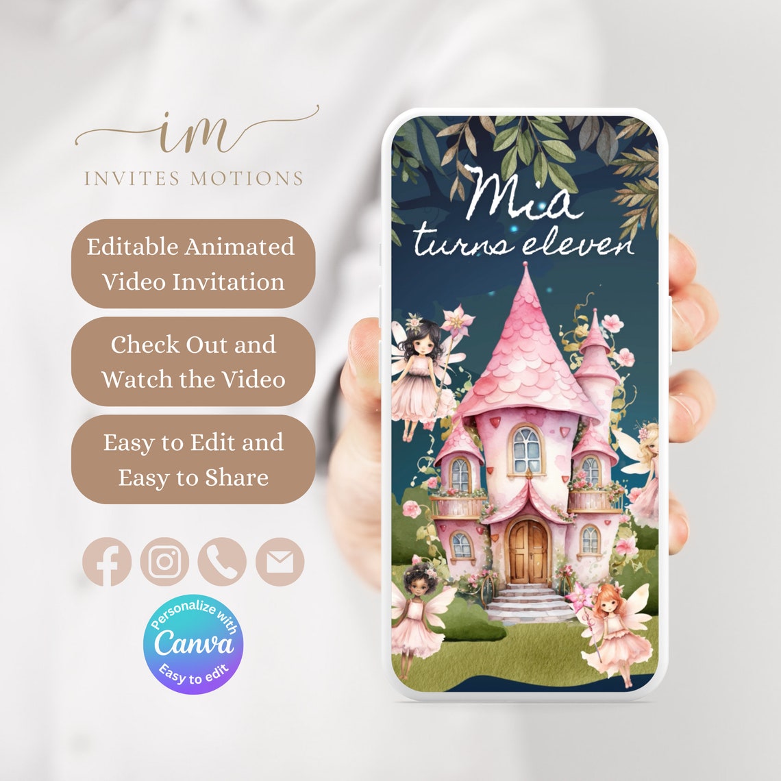 Fairy Birthday Video Invitation Editable Whimsical Floral Birthday Text ...