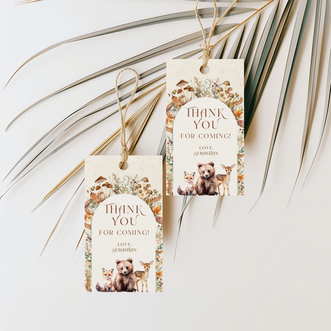 Woodland Animals Party Favor Tag, Forest Wild Animals Birthday Party ...