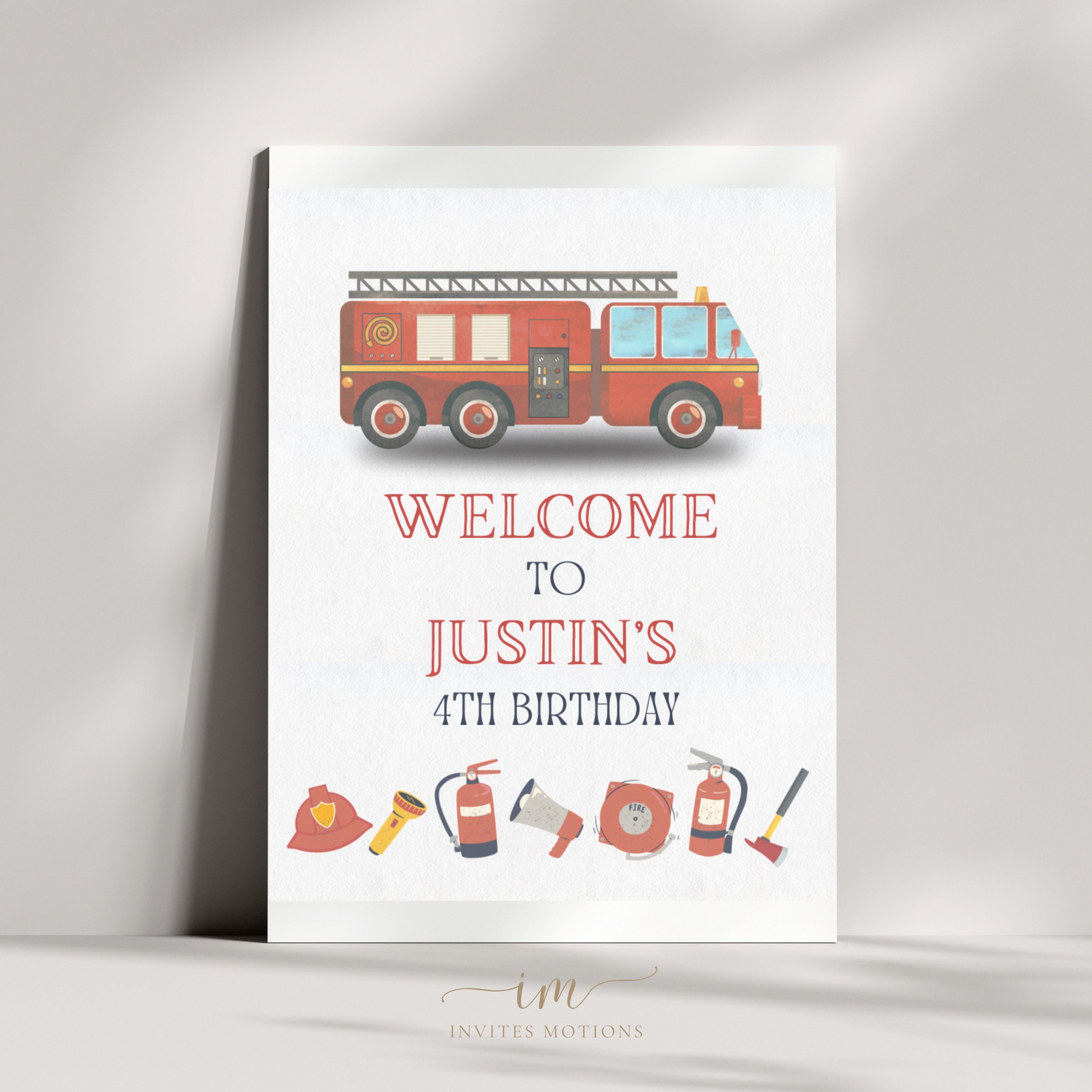Firetruck Party Sign Editable for Fire Truck Theme Birthday Party Table ...