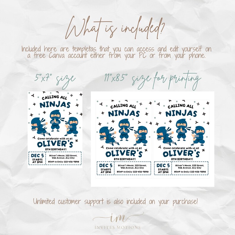 Editable Ninja Birthday Invitation, Martial Arts Party Invite, Blue ...