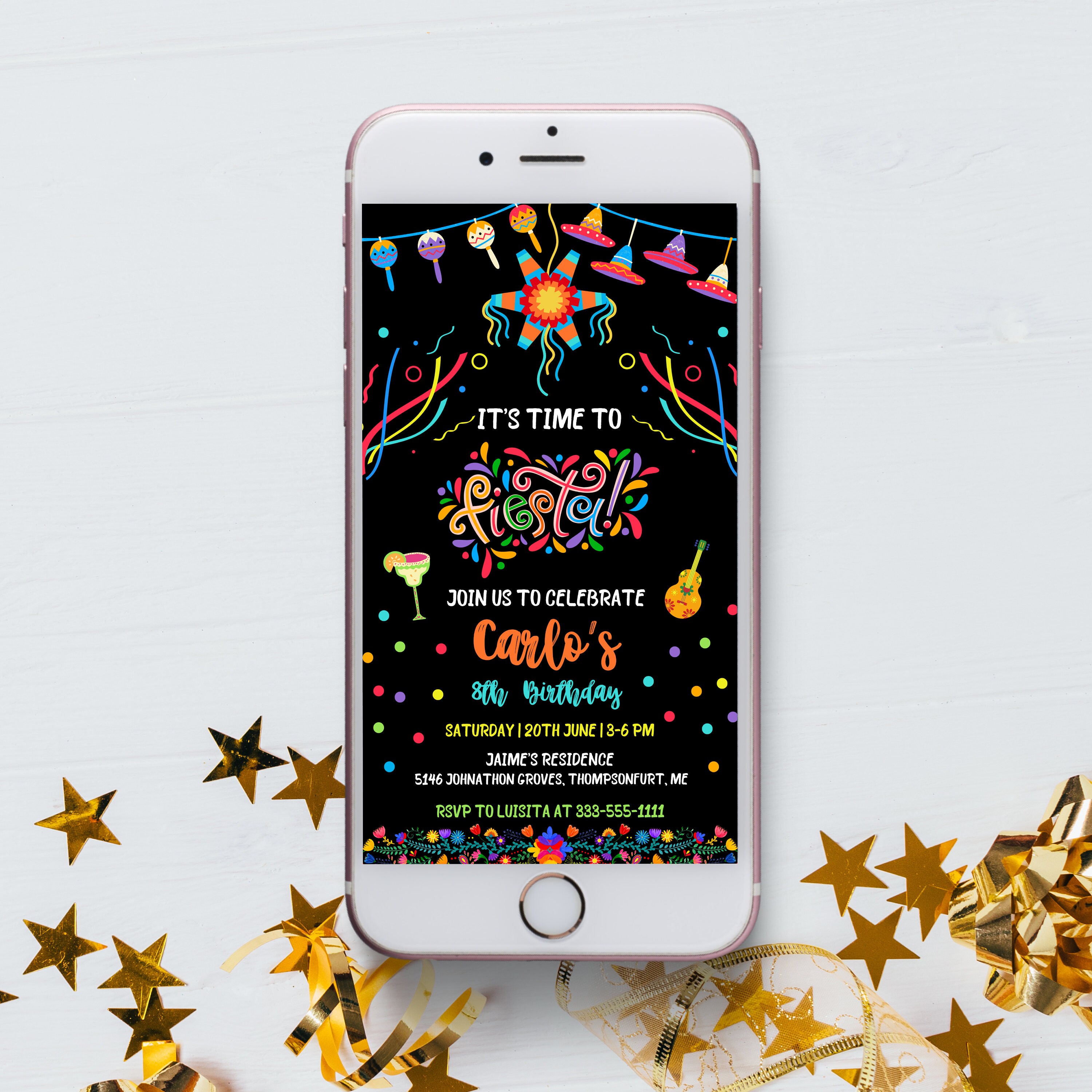 Editable Fiesta Birthday Digital Invitation for Mexican Fiesta Party ...