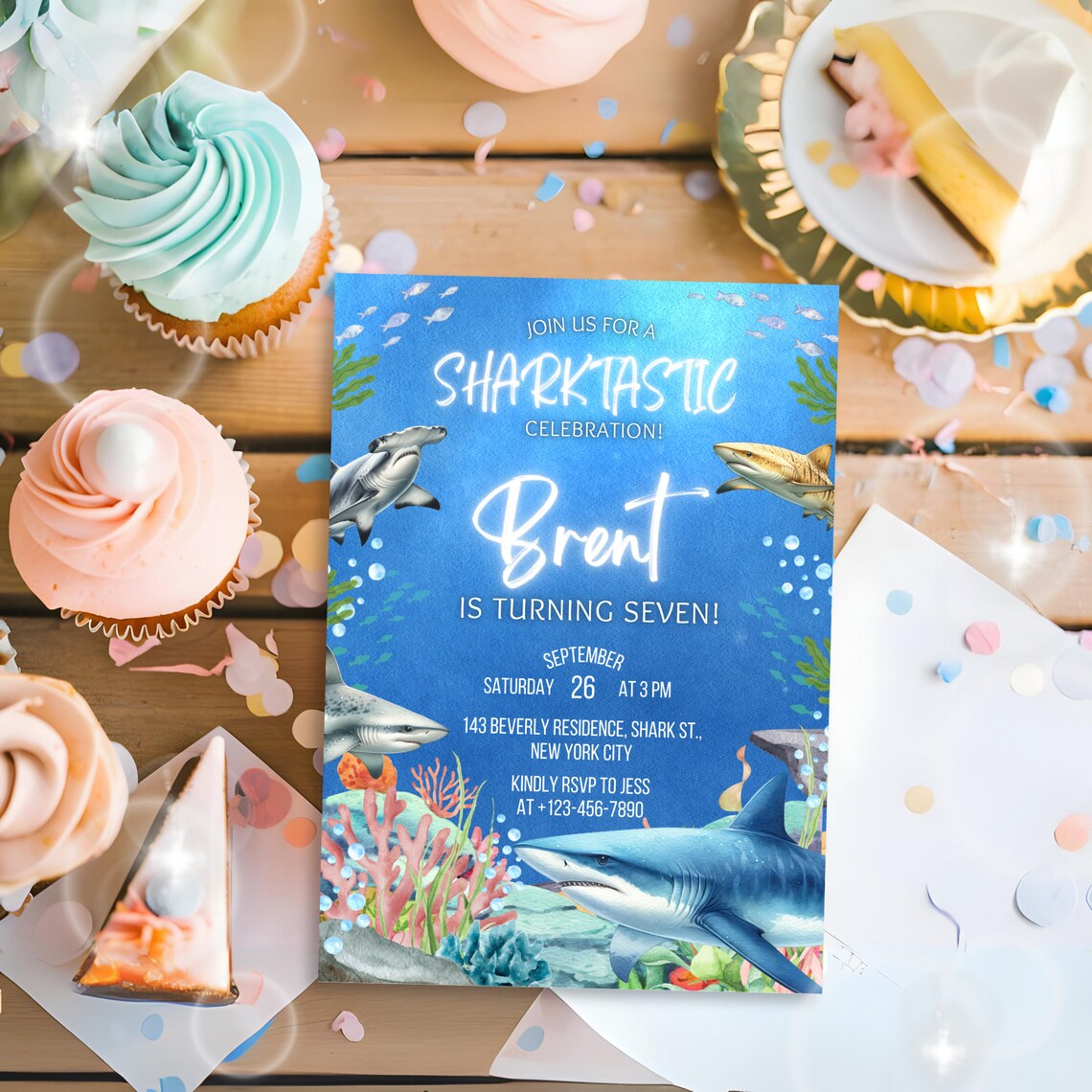 Shark Birthday Party Invitation Sharktastic Birthday Party Invite ...