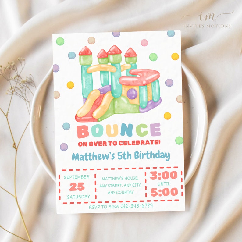 Editable Bounce House Birthday Invitation, Bouncing Castle Invite ...