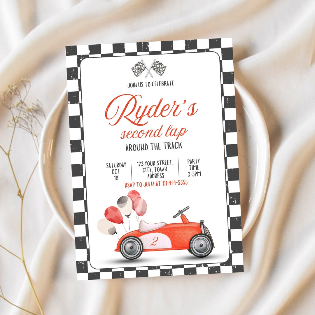 Race Car Birthday Party Invitation Around the Track Party Invite ...