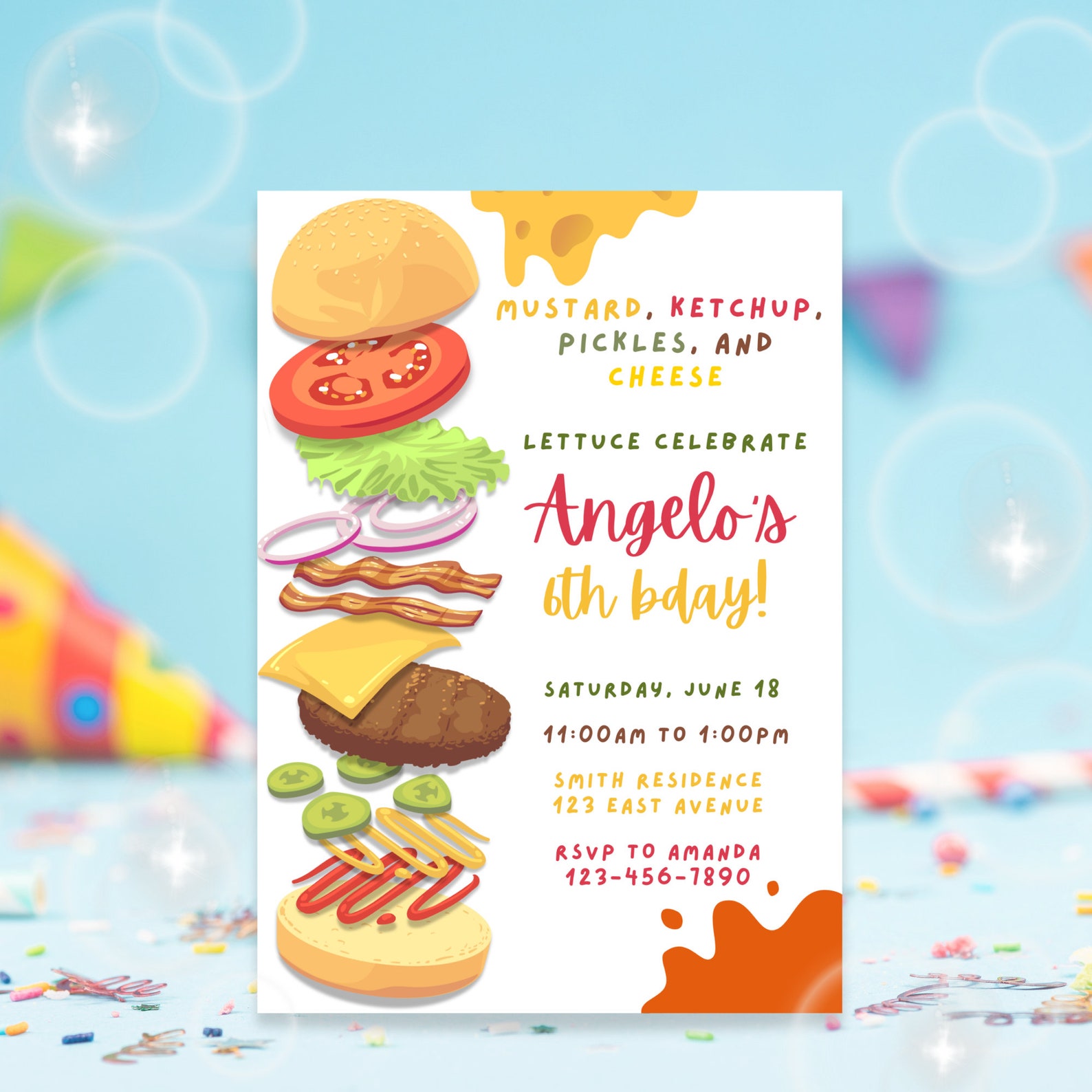 Burger Birthday Invitation, Burger Party Invite Printable Template ...