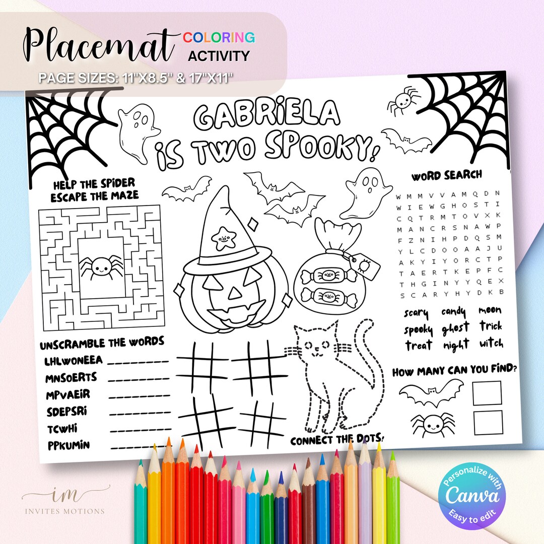 Halloween Coloring Placemat Party Children Activity Halloween Party ...