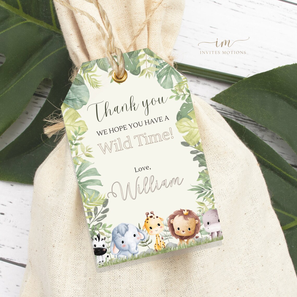 Editable Safari Animals Party Favor Tag for Jungle Birthday Thank You ...