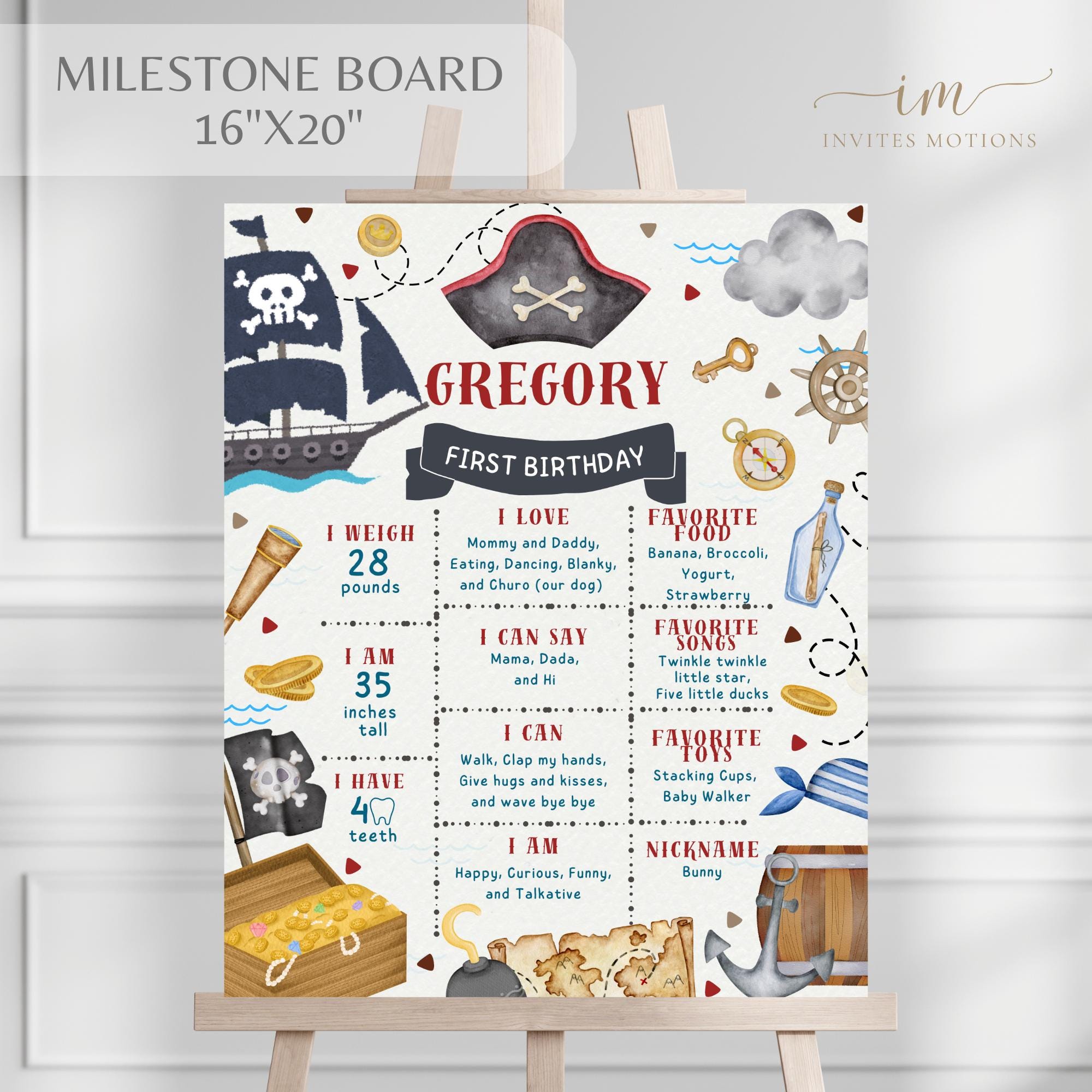 Editable Pirate First Birthday Milestone Template, Pirates Party ...