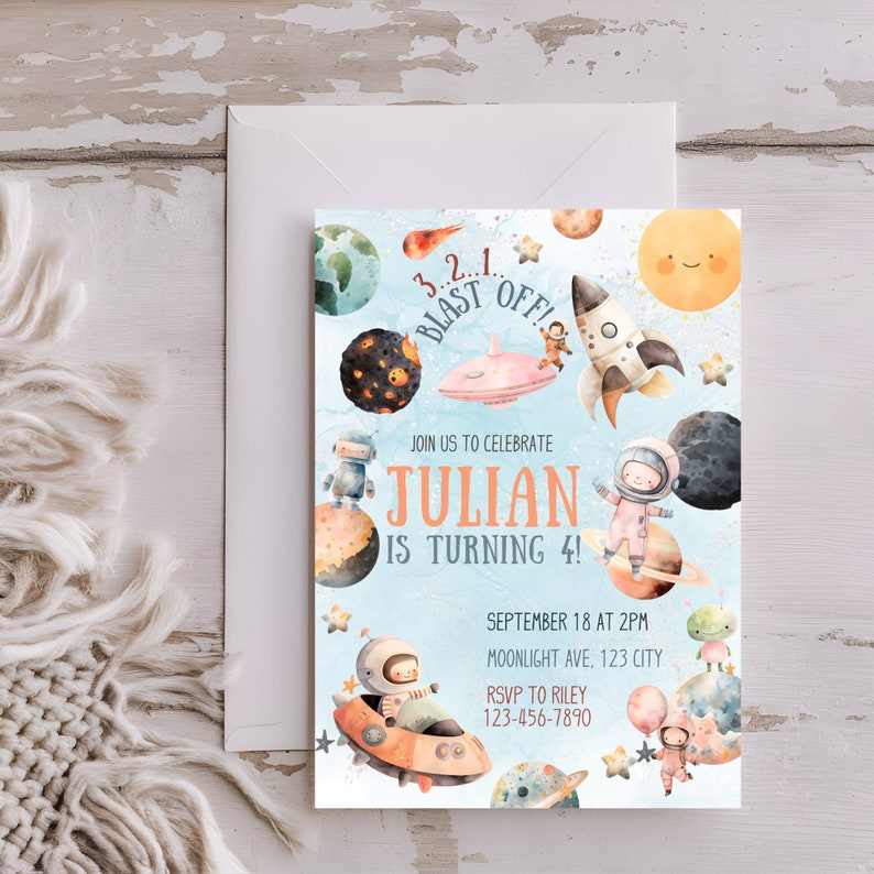 Astronaut Birthday Invitation, Printable Outer Space Party Invite ...