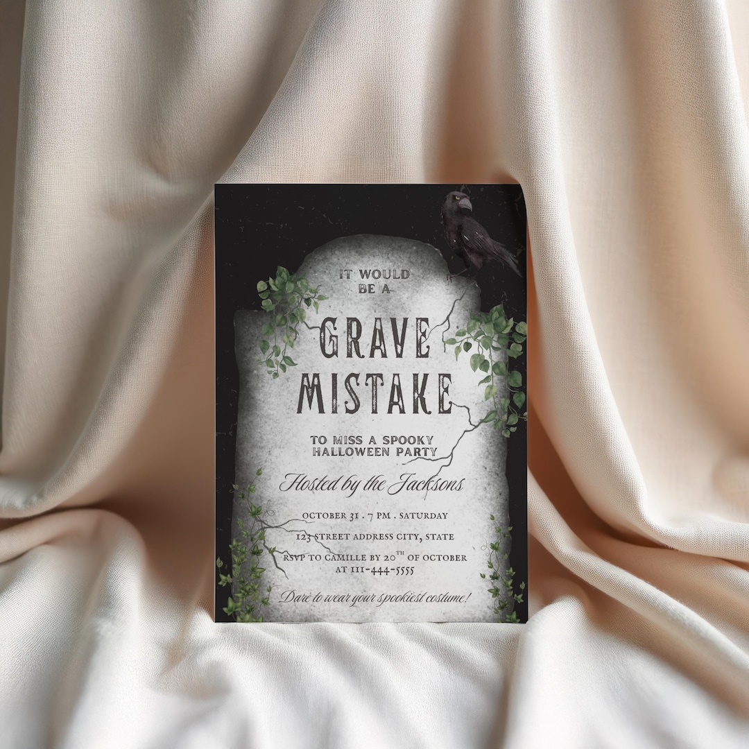 Halloween Party Invitation, Grave Stone Spooky Costume Party Invite ...