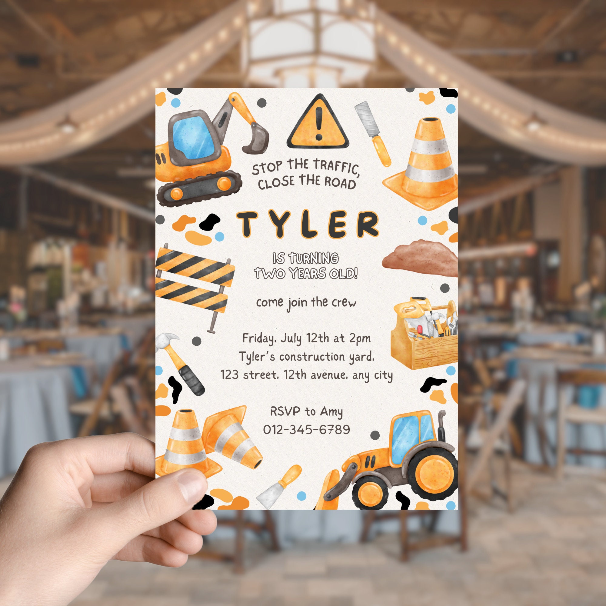 Construction Birthday Invitation Excavator Party Invite Printable ...