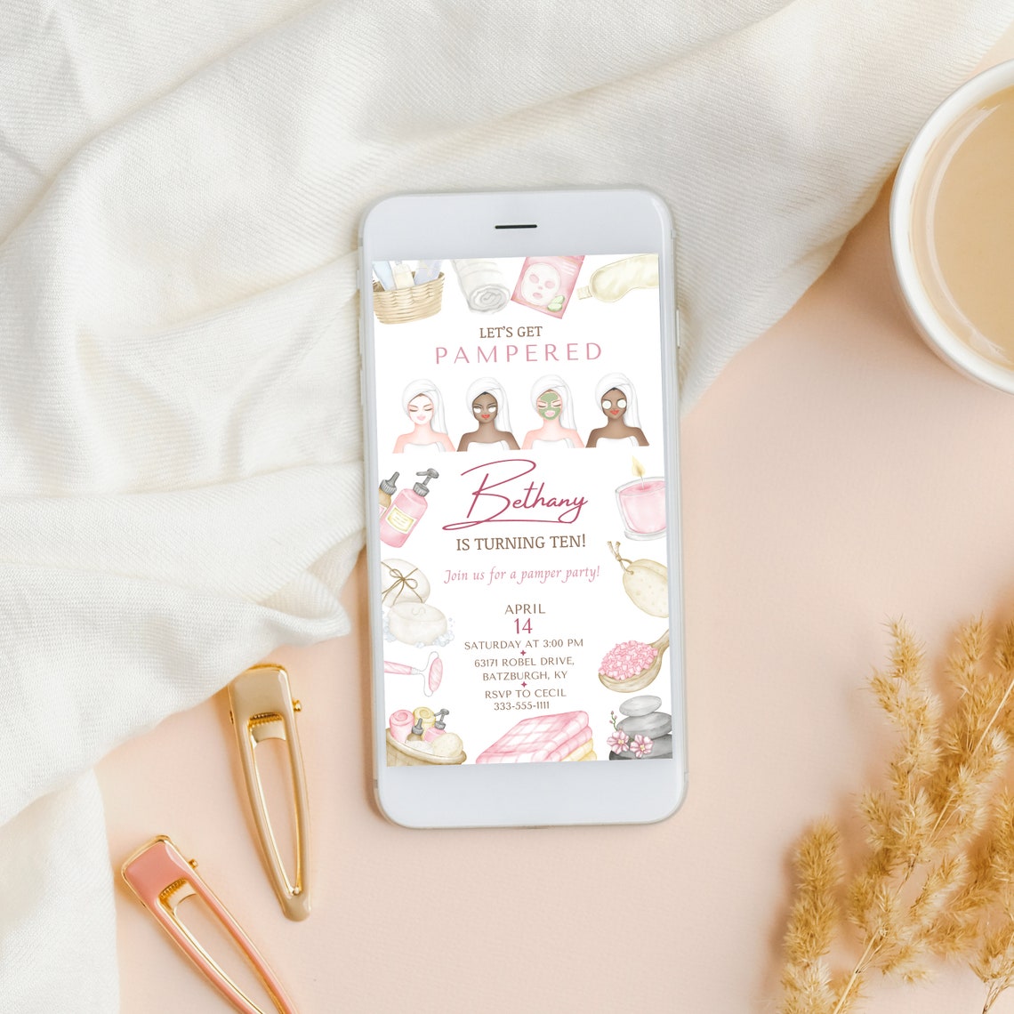 Editable Spa Birthday Digital Invitation for Pamper Party Evite ...