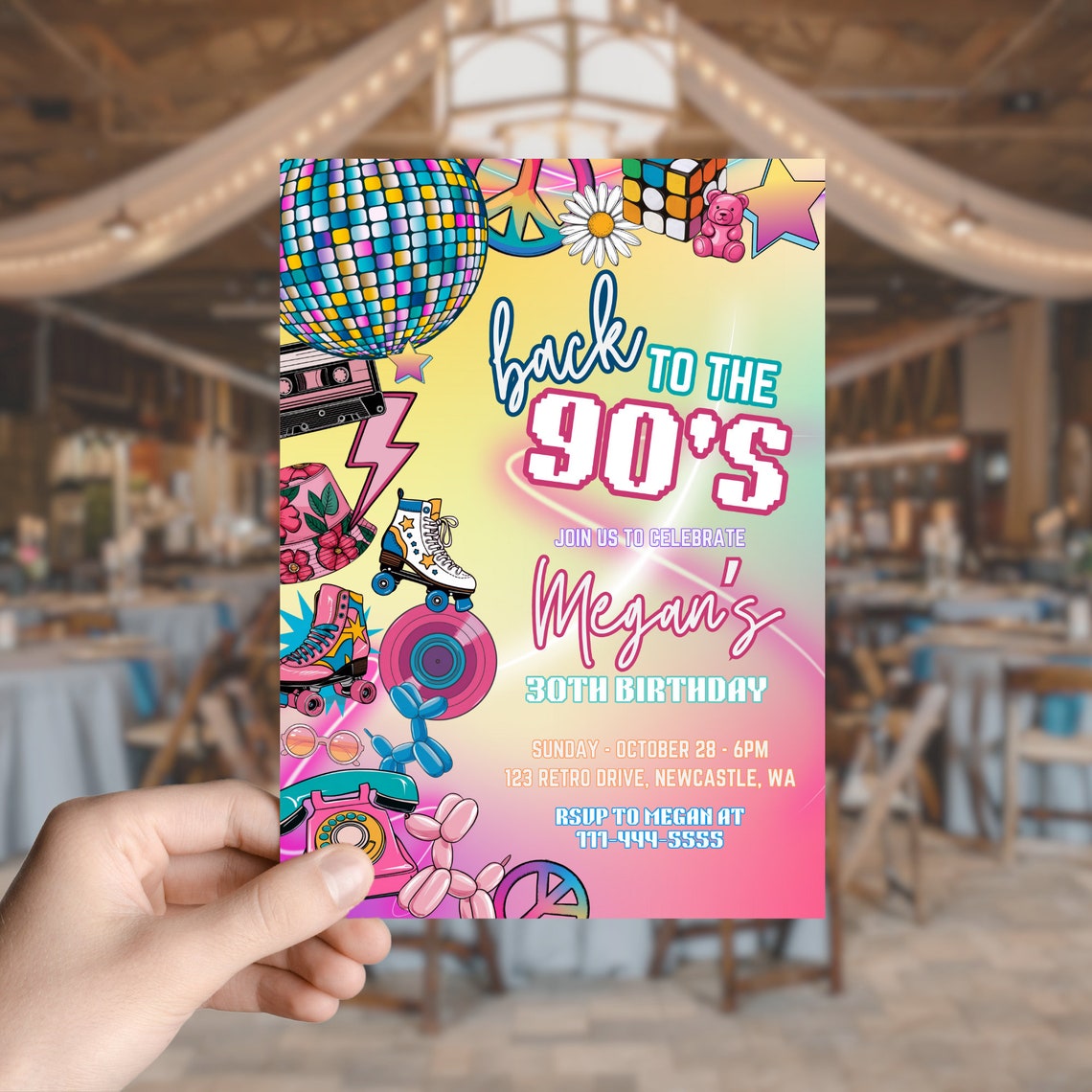 30th Retro Birthday Invitation Rewind Party Invite Printable Template ...