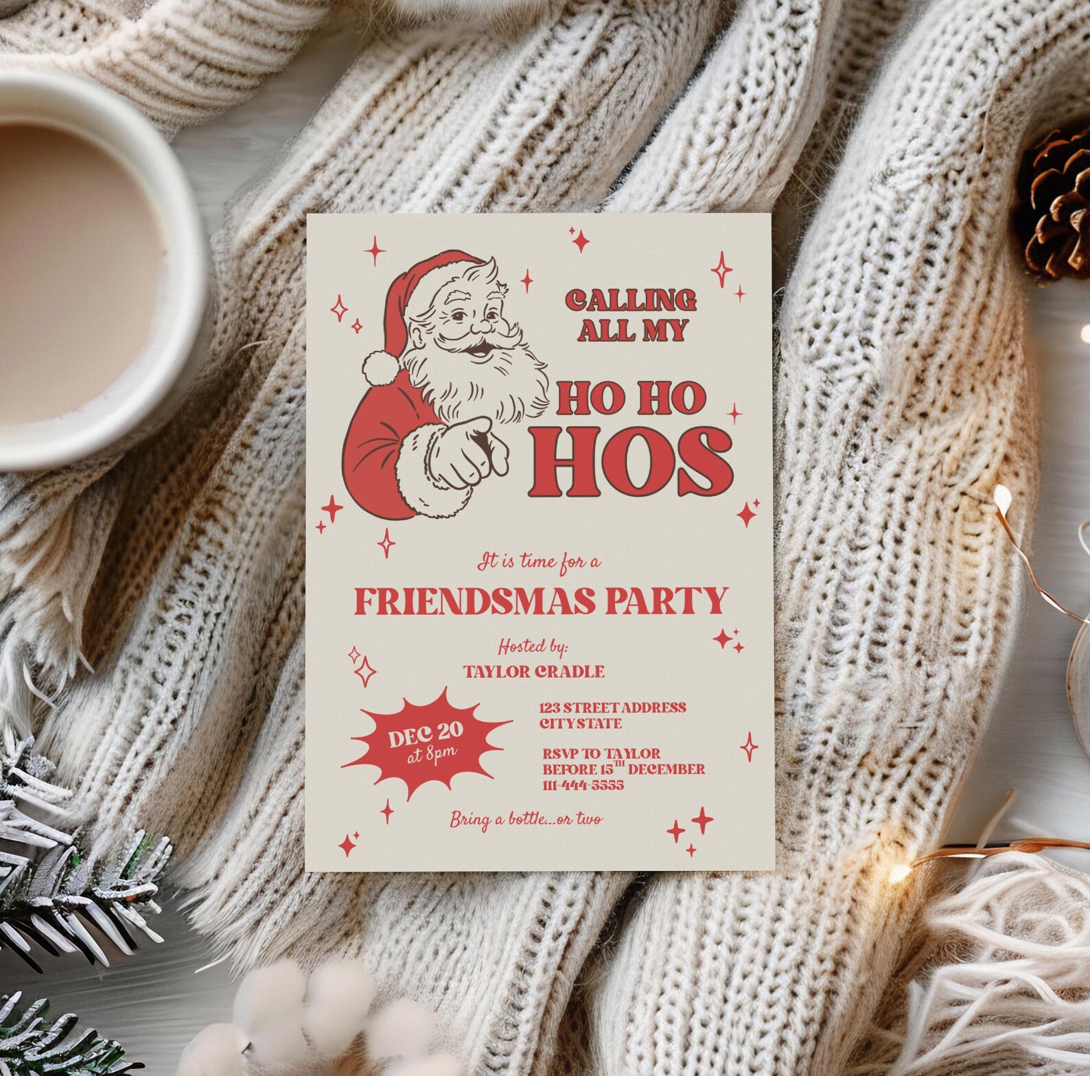 Retro Christmas Party Invitation, Friends Christmas Party Invite ...
