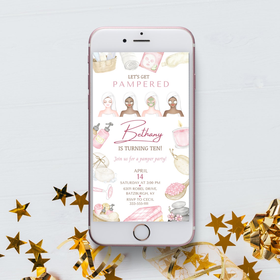 Editable Spa Birthday Digital Invitation for Pamper Party Evite ...