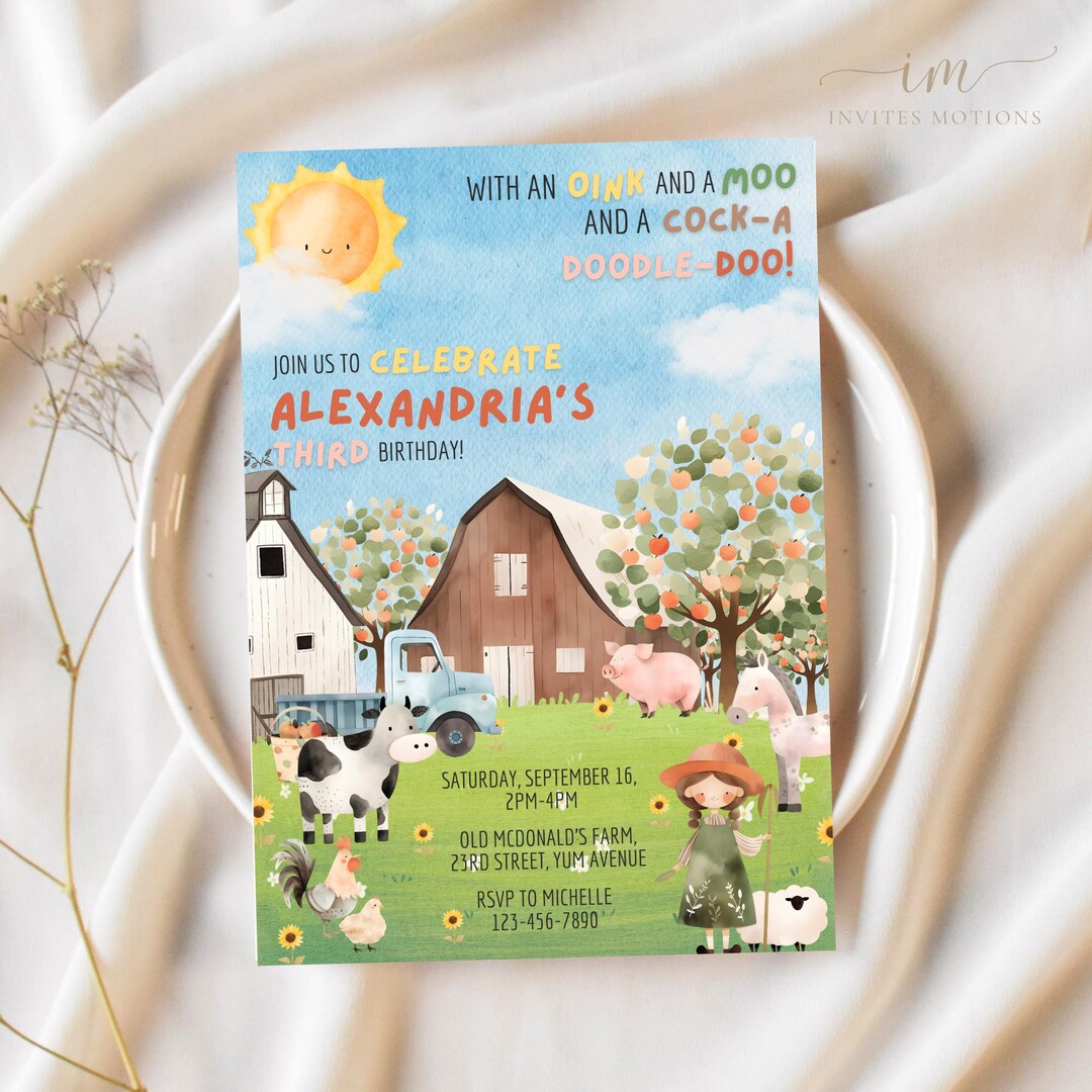 Editable Farm Birthday Invitation, Barn House Party Invite, Farm ...