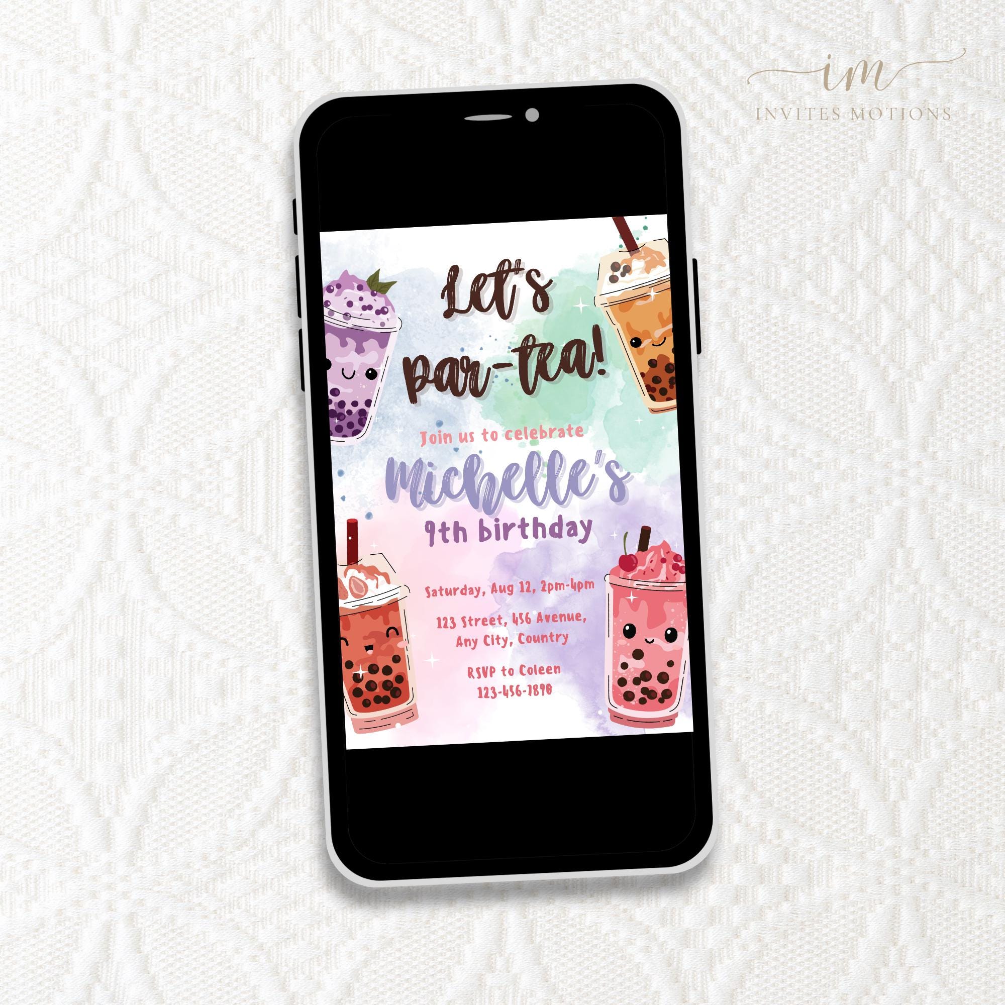 Boba Tea Birthday Party Invitation, Bubble Tea Party, Editable Boba ...