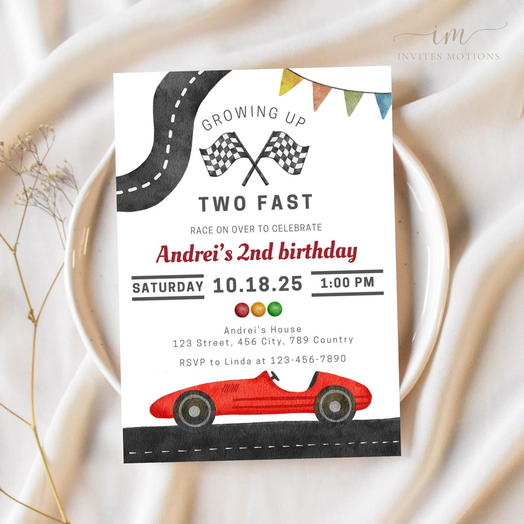 Race Car Birthday Party Invitation, Editable Red Race Car Party Invite ...
