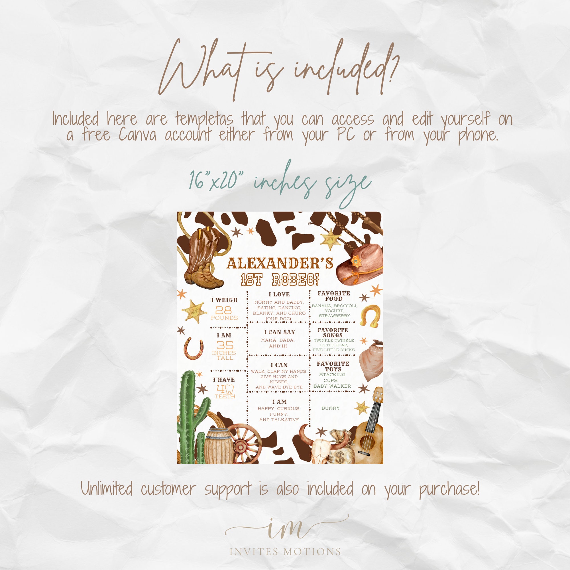 Editable Cowboy First Birthday Milestone Poster Template, Rodeo Party ...