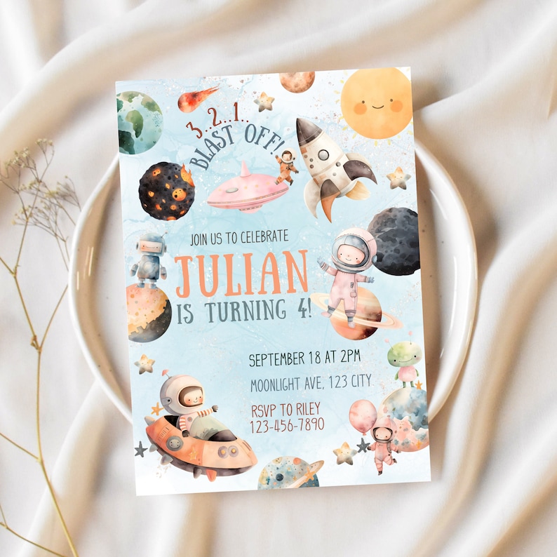 Astronaut Birthday Invitation, Printable Outer Space Party Invite ...