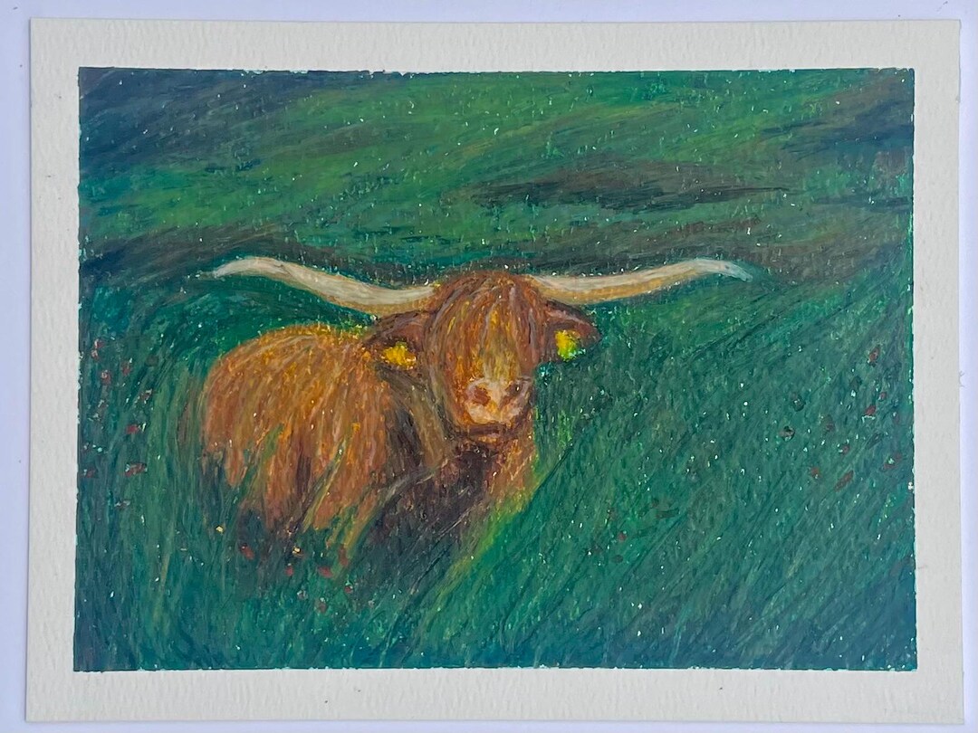 Oil Pastel Drawing, Original Oil Pastel Art, Oil Pastel Highland Cow ...