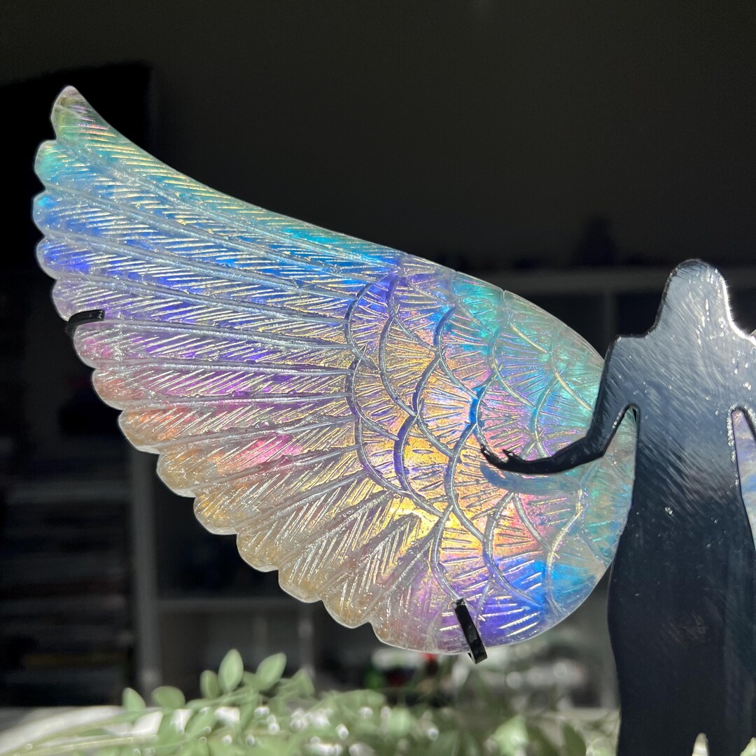 Large Aura Clear Quartz Angel Wings With Angel Stand - Etsy