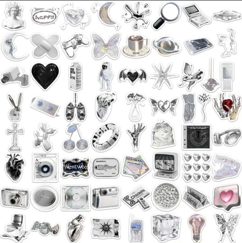 65 Cool Silver Goth Laptop Stickers Y2K Chrome Tattoo Decals - Etsy