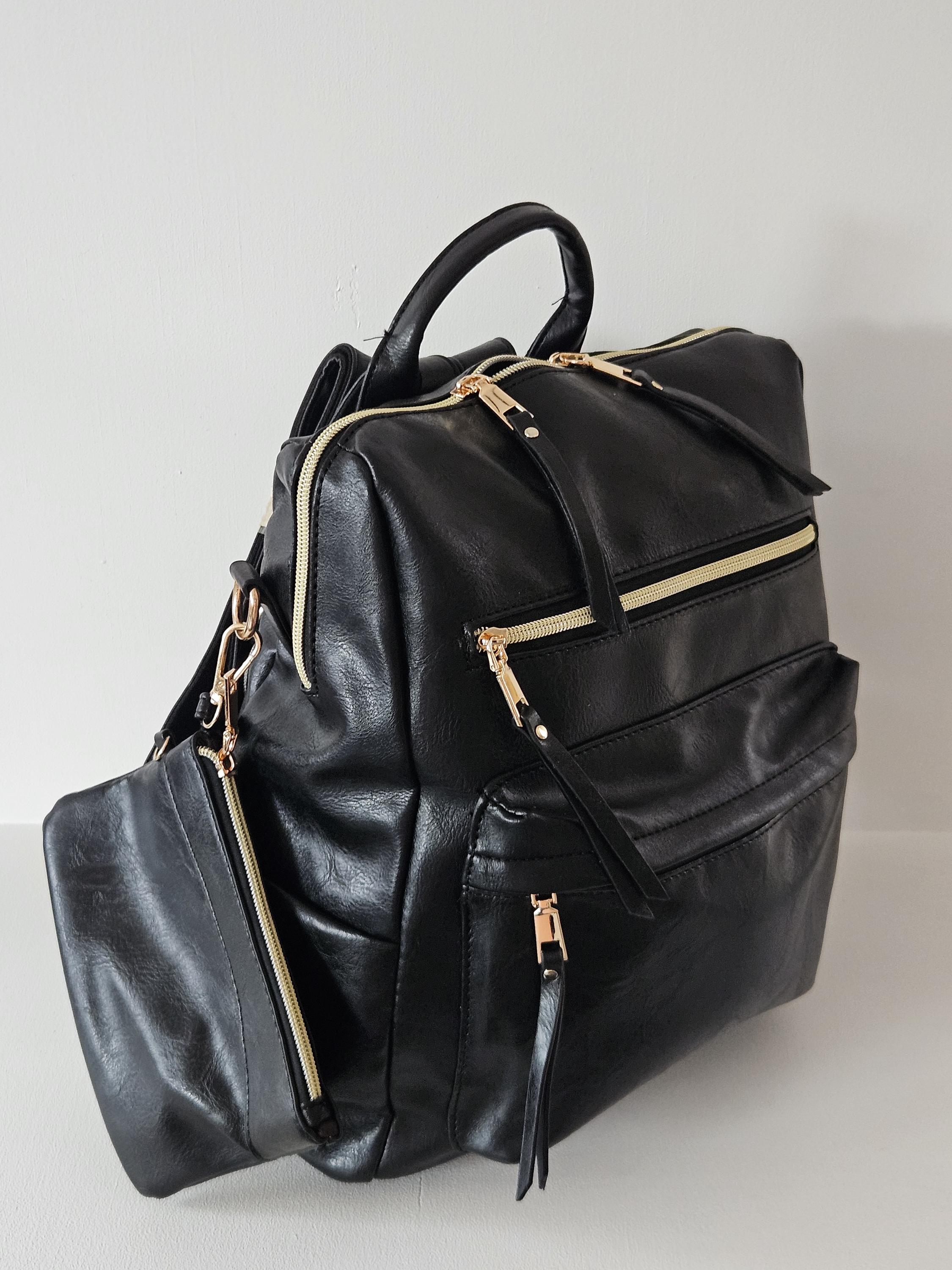 Leather Convertible Backpack: Black Fashion Shoulder Bag With Coin ...