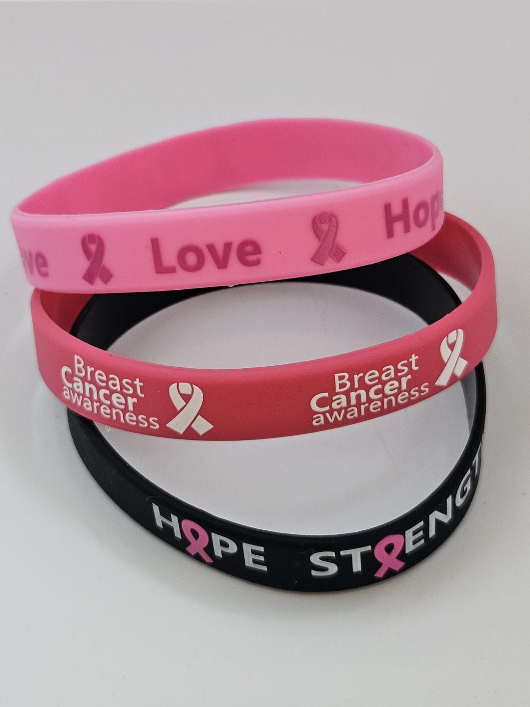 Breast Cancer Awareness Silicone Wristbands: Pink Ribbon Bracelets - Etsy