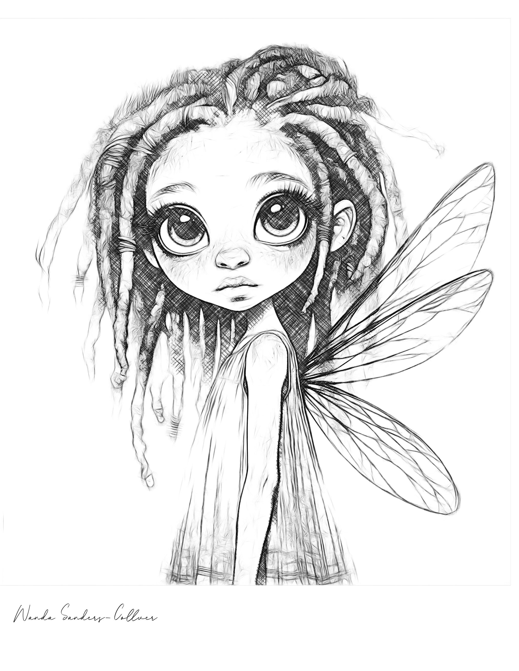 Hand Drawn Digital Download Coloring Page of Whimsical African American ...