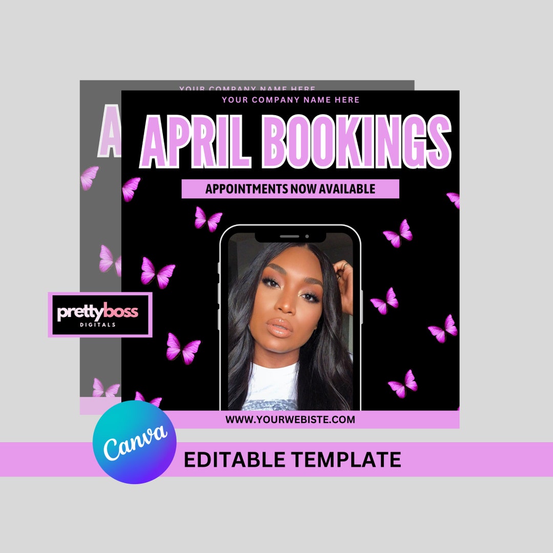April Booking Flyer, Beauty Appointments, Canva Template (digital ...