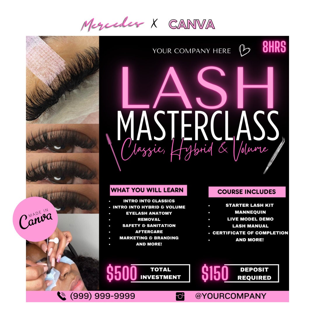 1 on 1 Lash Class Flyer, DIY Lash Training Masterclass Course Template ...