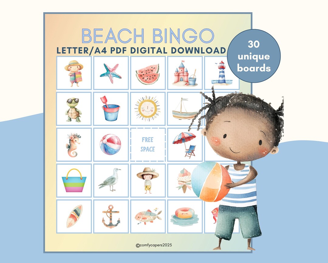 Beach Bingo Printable Game, Summer Bingo for Kids, Preschool Bingo ...