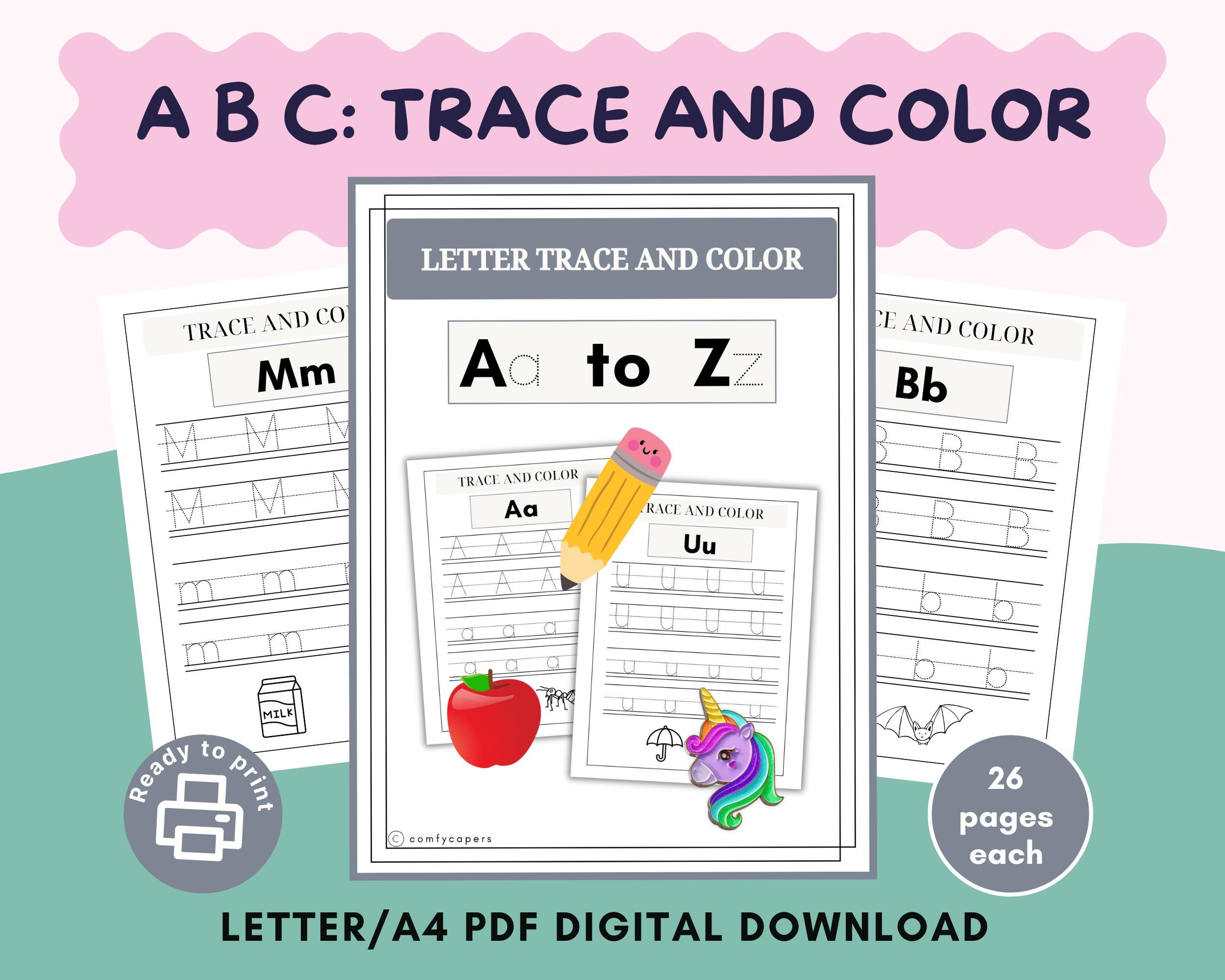 Abc Trace and Color Printable Book, Preschool Alphabet Activity Digital ...