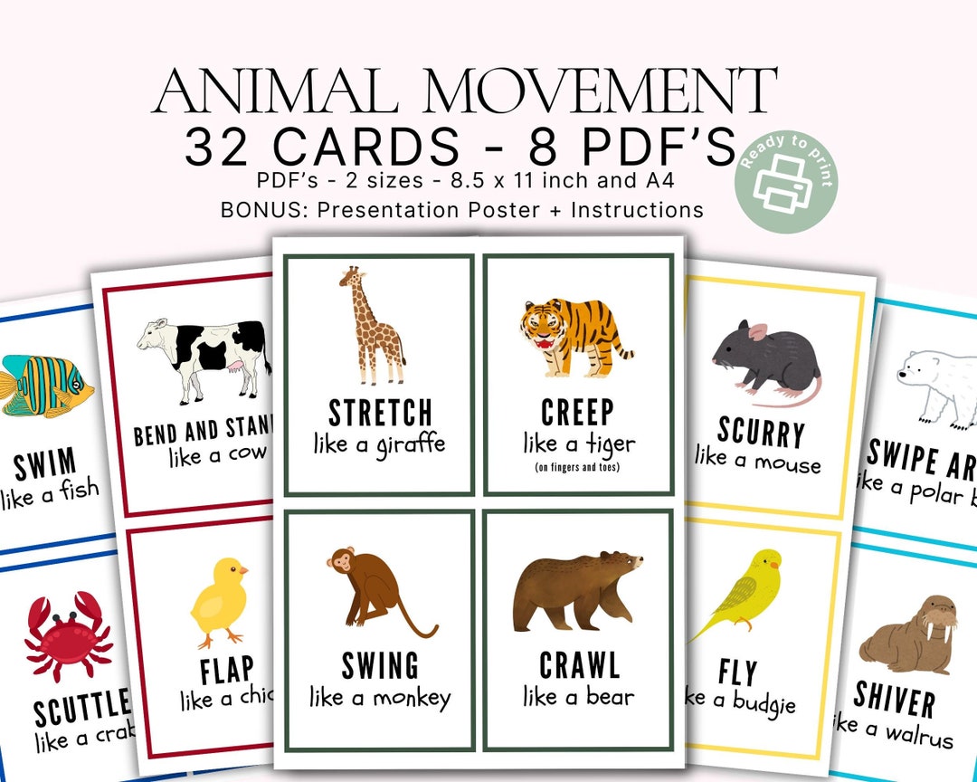 Animal Movement Cards, Movement Activity, Action Cards, Circle Time ...