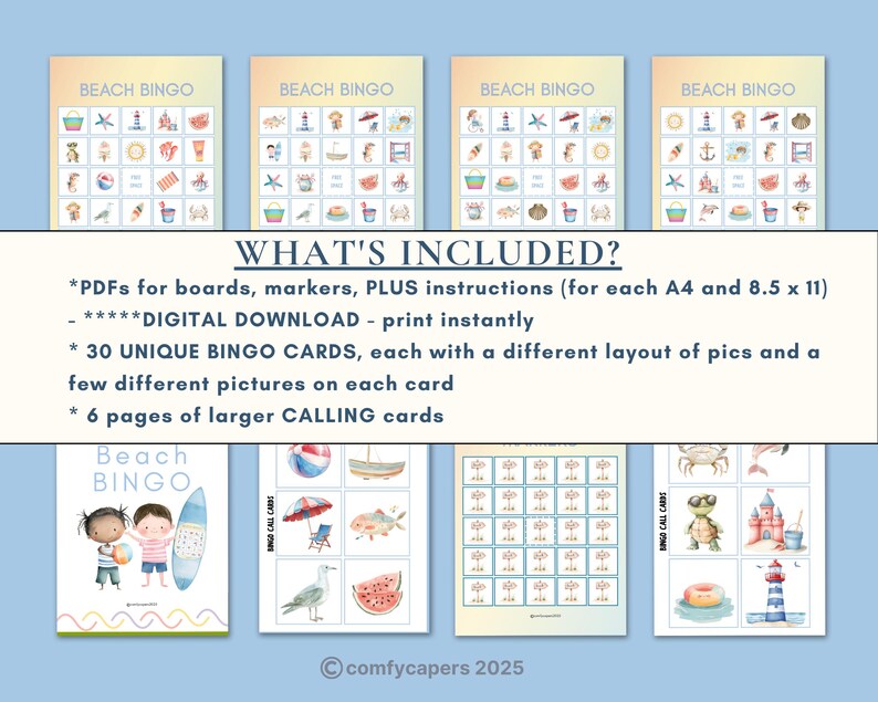 Quiet Time Vacation Bingo Printable, Beach Bingo for Kids, Preschool ...