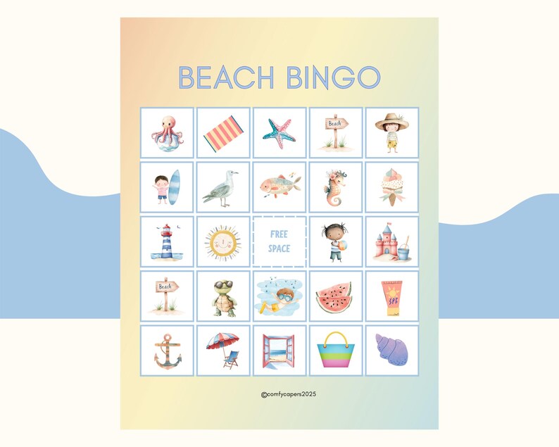 Quiet Time Vacation Bingo Printable, Beach Bingo for Kids, Preschool ...