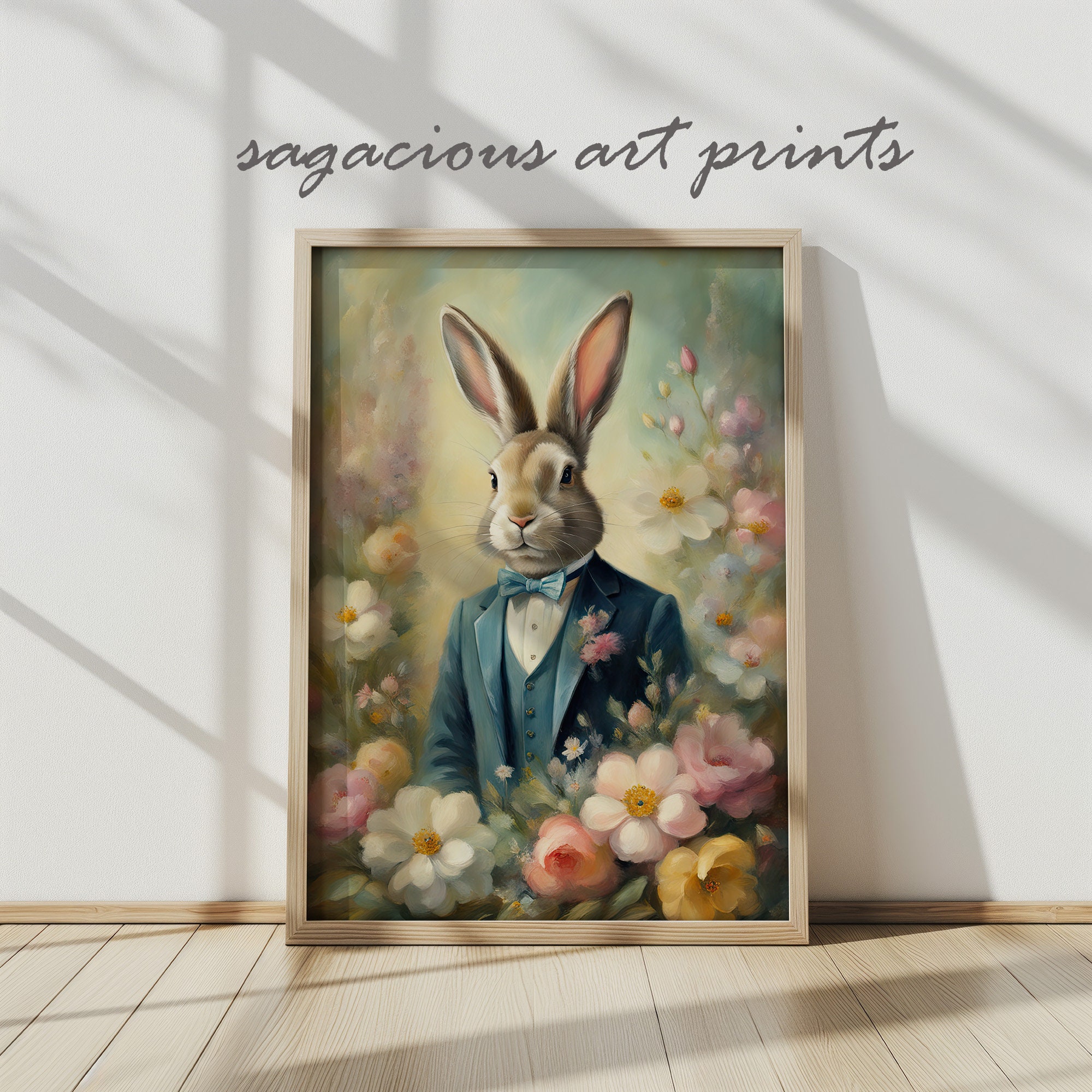 Cute Bunny Rabbit in Blazer and Bowtie in Garden Portrait Printable ...