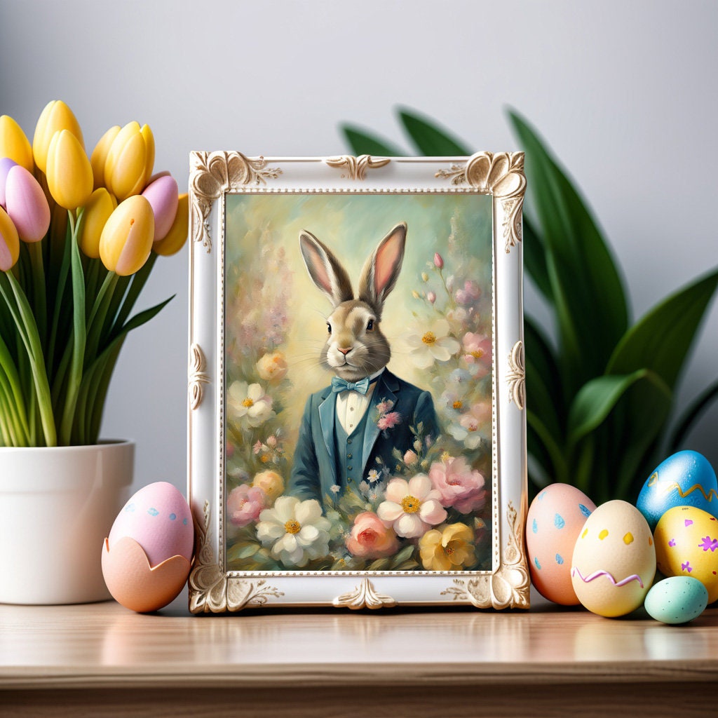 Cute Bunny Rabbit in Blazer and Bowtie in Garden Portrait Printable ...