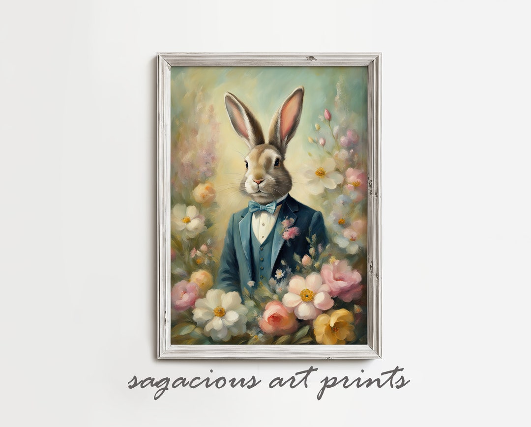 Cute Bunny Rabbit in Blazer and Bowtie in Garden Portrait Printable ...